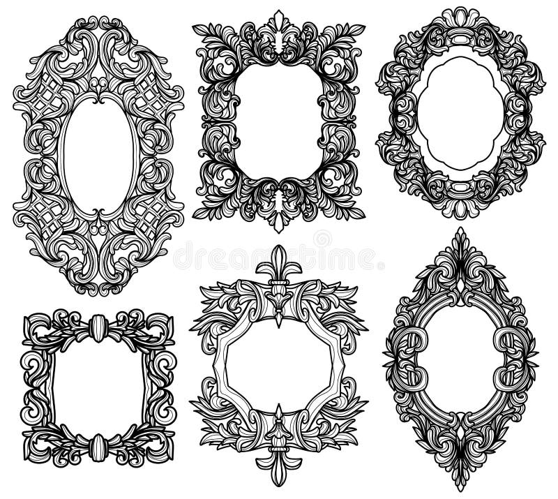 Vector Set of Baroque Frame Silhouettes Stock Illustration ...