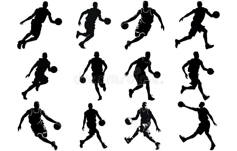 Vector Set of Basketball Players Silhouettes, Man Basketball Player ...