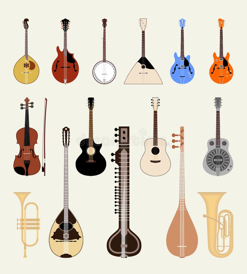 Vector Set Beautiful Musical Instruments. Isolated on Light Background ...