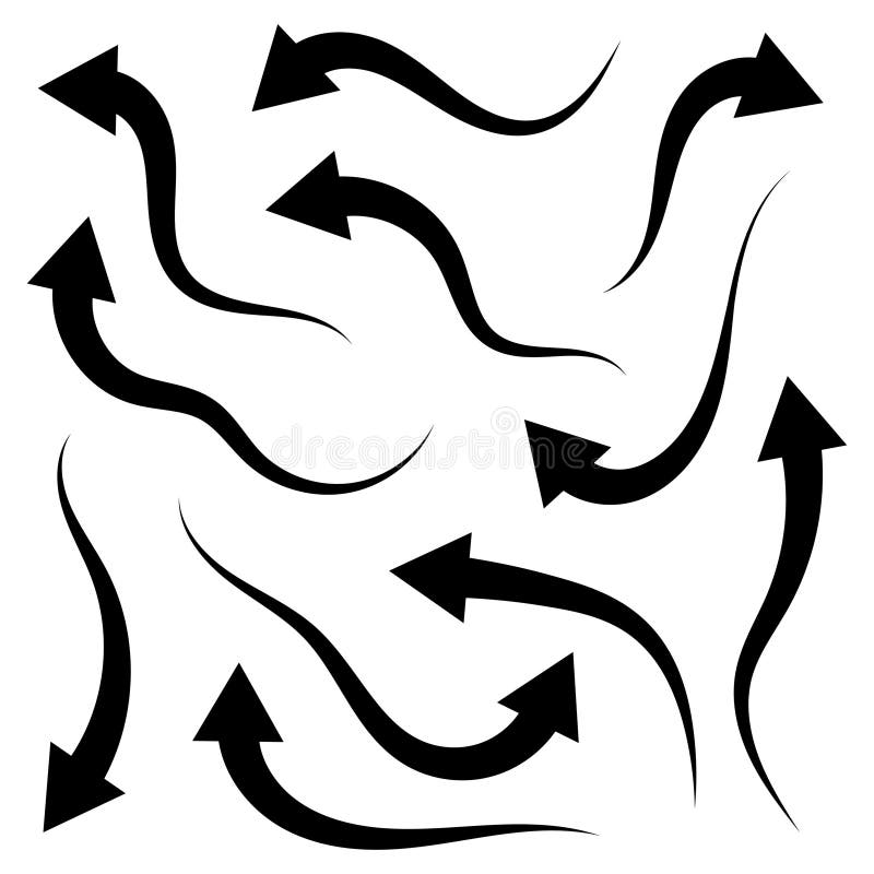 Vector Set of Black Curved Arrow Icons with Different Direction Stock ...