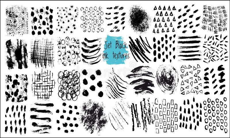 Vector Set Black Ink Abstract Textures. Stock Vector - Illustration of ...