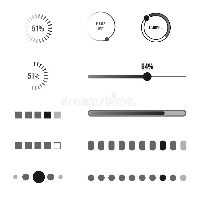 Vector Set of Black Loading Icons Stock Vector - Illustration of flat ...