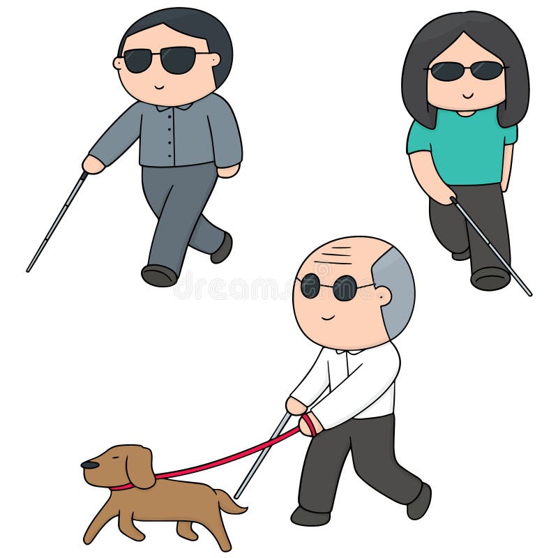 Set of Blind People in Dark Glasses Flat Style, Vector Illustration ...