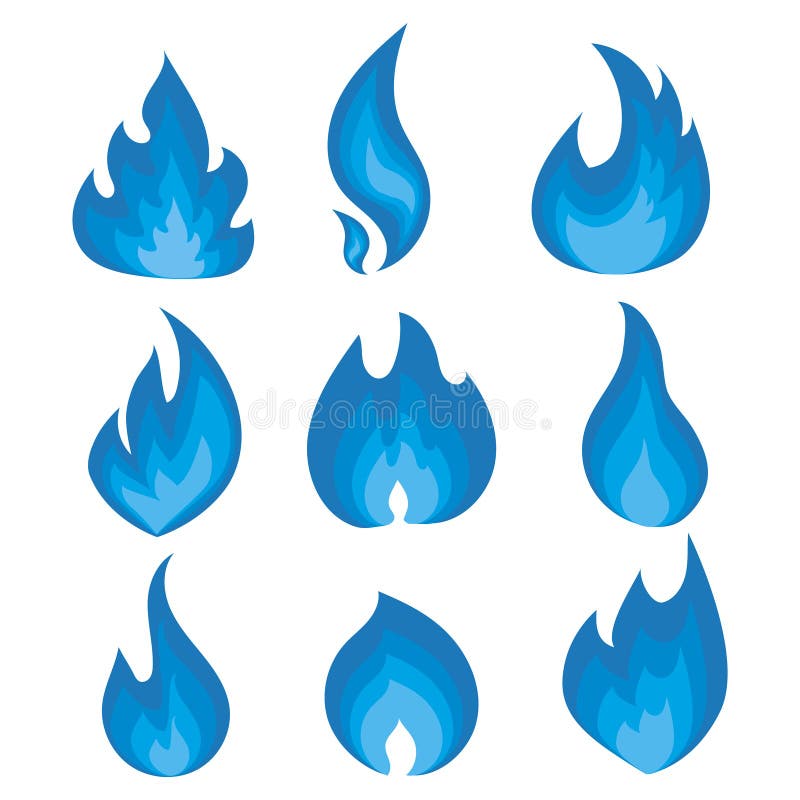 Vector Set of Blue Flames. a Collection of Stylized Fires. Abstract ...