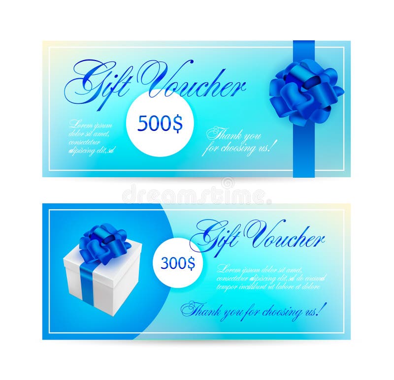 Vector Set of Blue Gift Vouchers with Ribbons Stock Vector ...