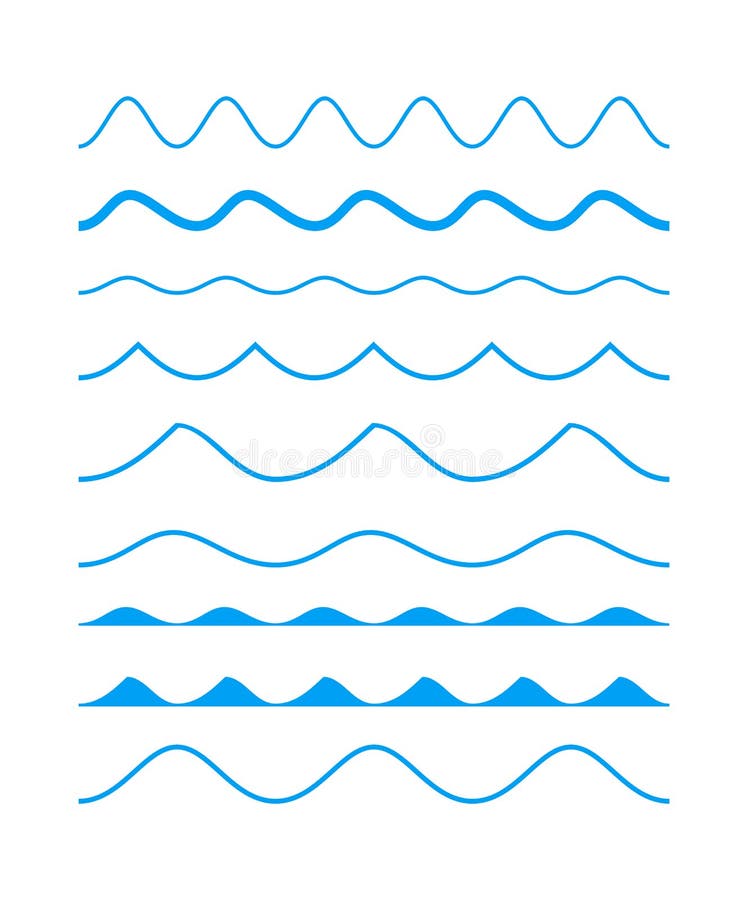 Vector Set of Blue Seamless Sea Waves, Geometric Design Elements ...