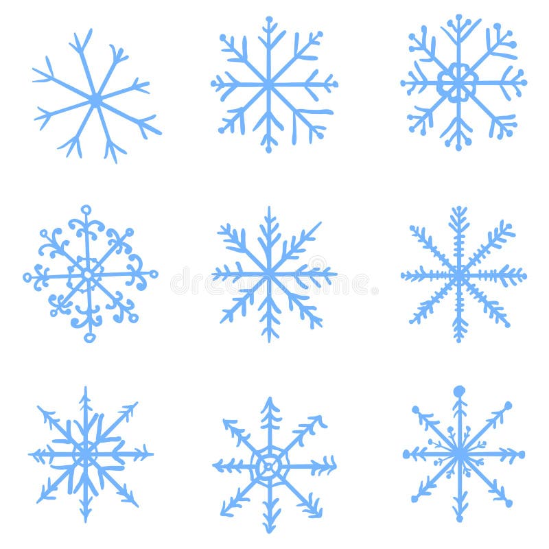 Vector Set of Blue Sketch Snowflakes Stock Vector - Illustration of ...