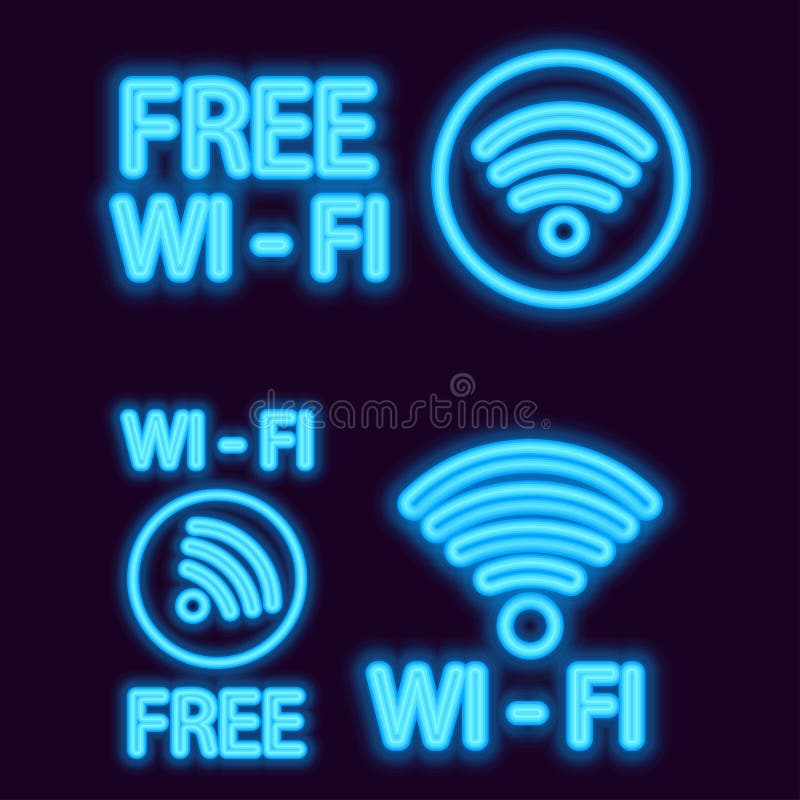 Vector Set of Blue Wi-Fi Wave Signal Signs Isolated on Dark Background ...
