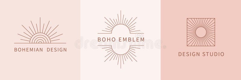 Vector Set of Boho Icons and Symbols - Sun Logo Design Templates Stock ...
