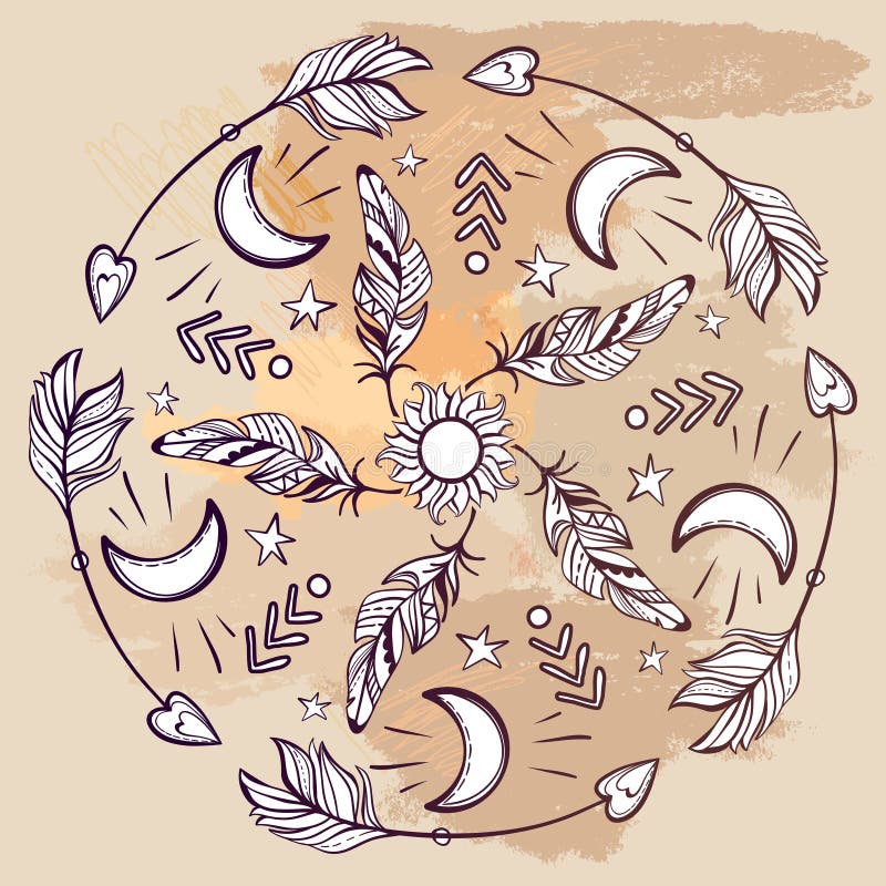 Vector Set of Boho Style Elements.Trendy Hand Drawn Tribal Gypsy Symbol ...