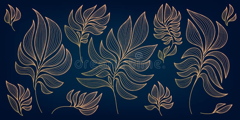 Vector Set of Botanical Modern Leaves, Art Deco Wallpaper Background ...