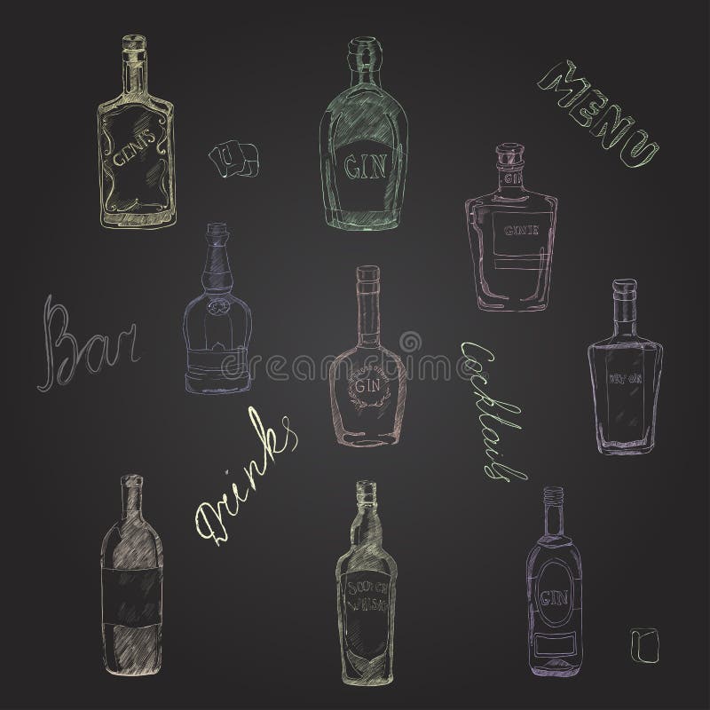 Vector Set of Bottles with Alcohol, Seamless Pattern. Stock Vector ...