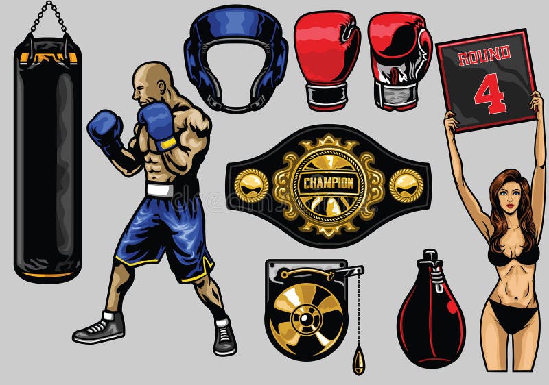 Set of boxing stock vector. Illustration of heavy, objects - 107050755