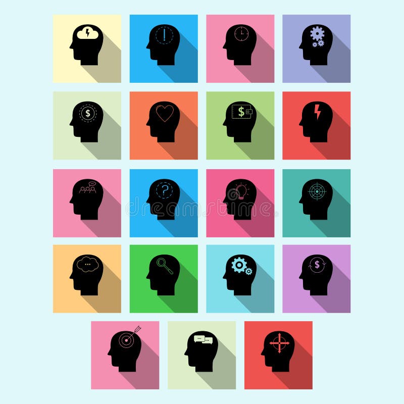 Vector Set of Brain Activity Icons with Long Shadow Stock Vector ...
