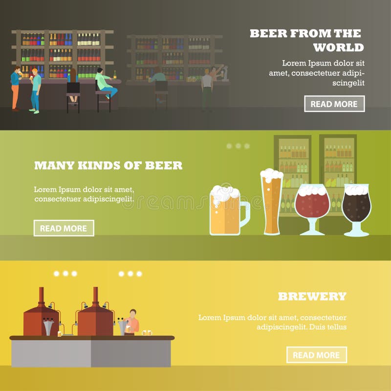 Vector Set of Brewery and Beer Restaurant Concept Banners. Visitors ...
