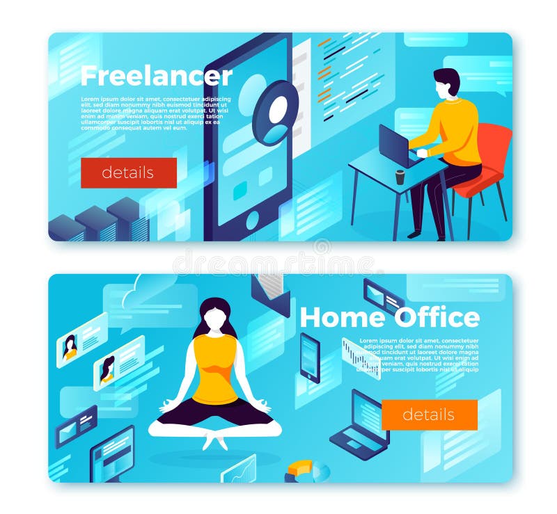Vector Banner Templates, Freelance Man and Girl Stock Vector ...