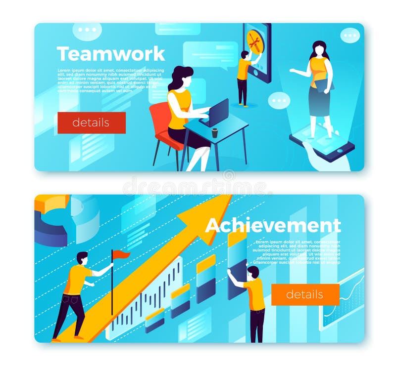 Vector Set Bright Banner Templates with Teamwork Stock Vector ...