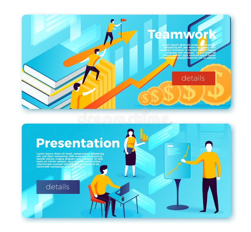 Vector Set Bright Banner Templates with Teamwork Stock Vector ...
