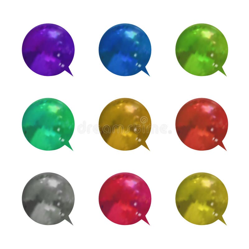 Vector Set of Bright Colorful Metallic 3D Talk Bubbles, Different ...