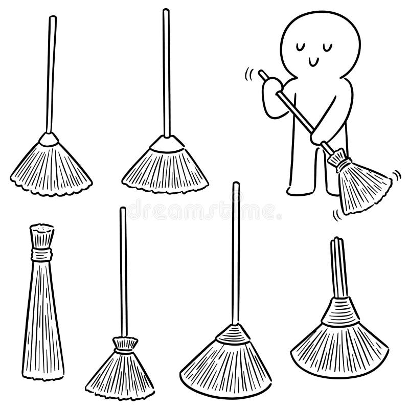 Vector Set of Broom and Dust Pan Stock Vector - Illustration of cleaner ...
