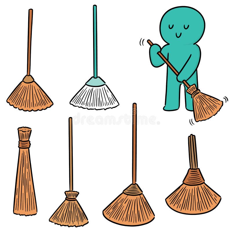 Vector Set of Broom and Dust Pan Stock Vector - Illustration of cleaner ...