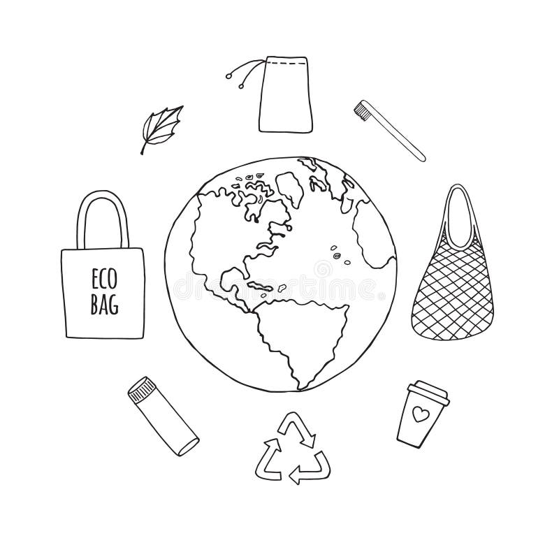 Vector Set Bundle of Black Sketch Eco Things Stock Illustration ...