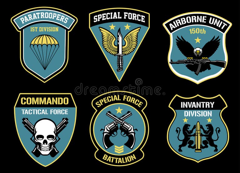 Set Bundle of Military Unit Badges Stock Vector - Illustration of ...