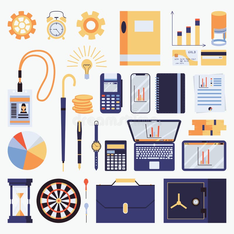 Vector Set with Business Objects. Vector Illustration with Office ...