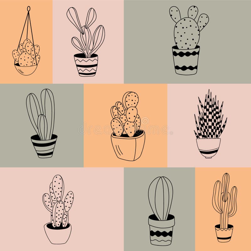 Vector Set of Cactus Illustrations in Minimal Linear Style, Hand Drawn ...