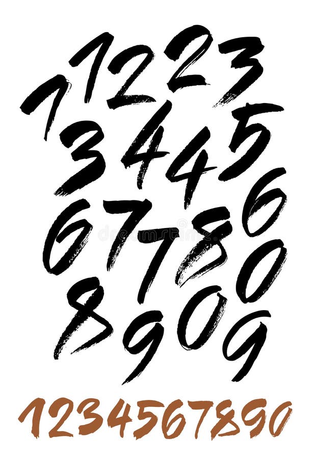 Vector Set of Calligraphic Acrylic or Ink Numbers Stock Illustration ...