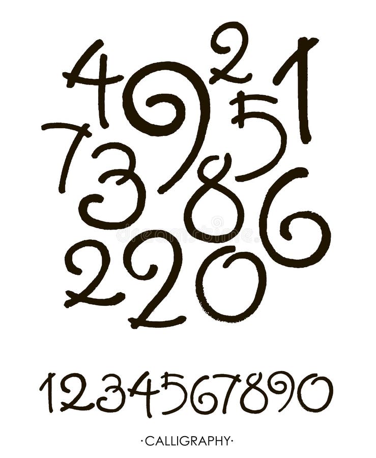 Vector Set of Calligraphic Acrylic or Ink Numbers Stock Illustration ...