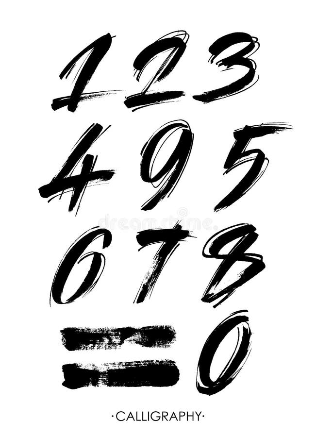 Set of Calligraphic Acrylic or Ink Numbers. ABC for Your Design, Brush ...