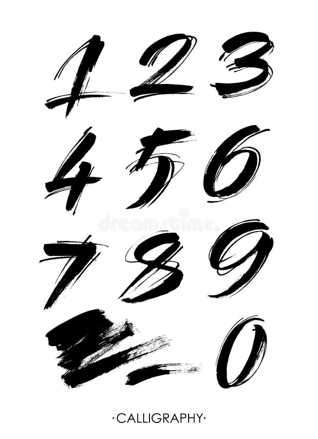 Vector Set of Calligraphic Acrylic or Ink Numbers Stock Illustration ...