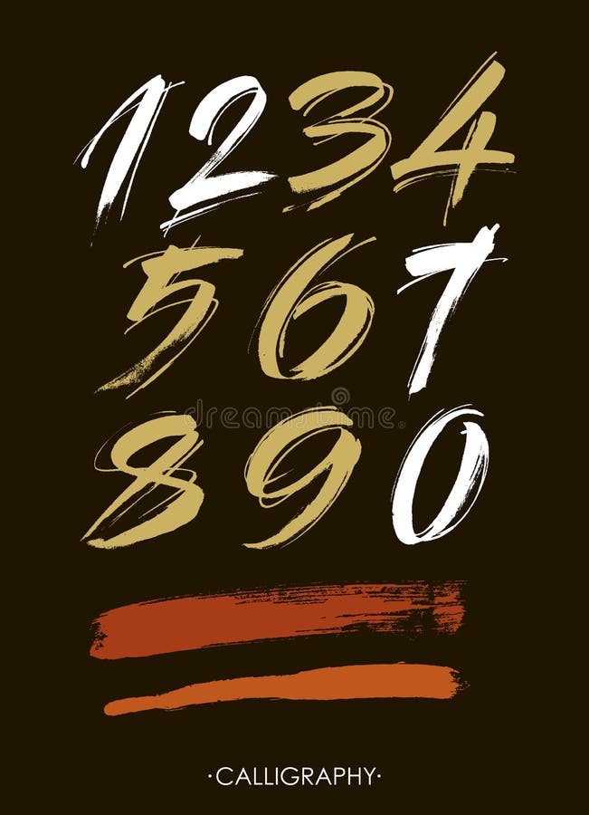 Vector Set of Calligraphic Acrylic or Ink Numbers Stock Illustration ...