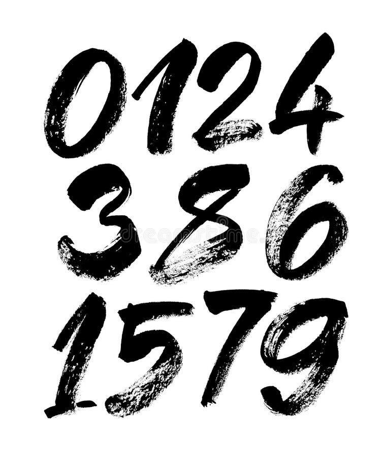 Vector Set of Calligraphic Acrylic or Ink Numbers, Brush Lettering ...