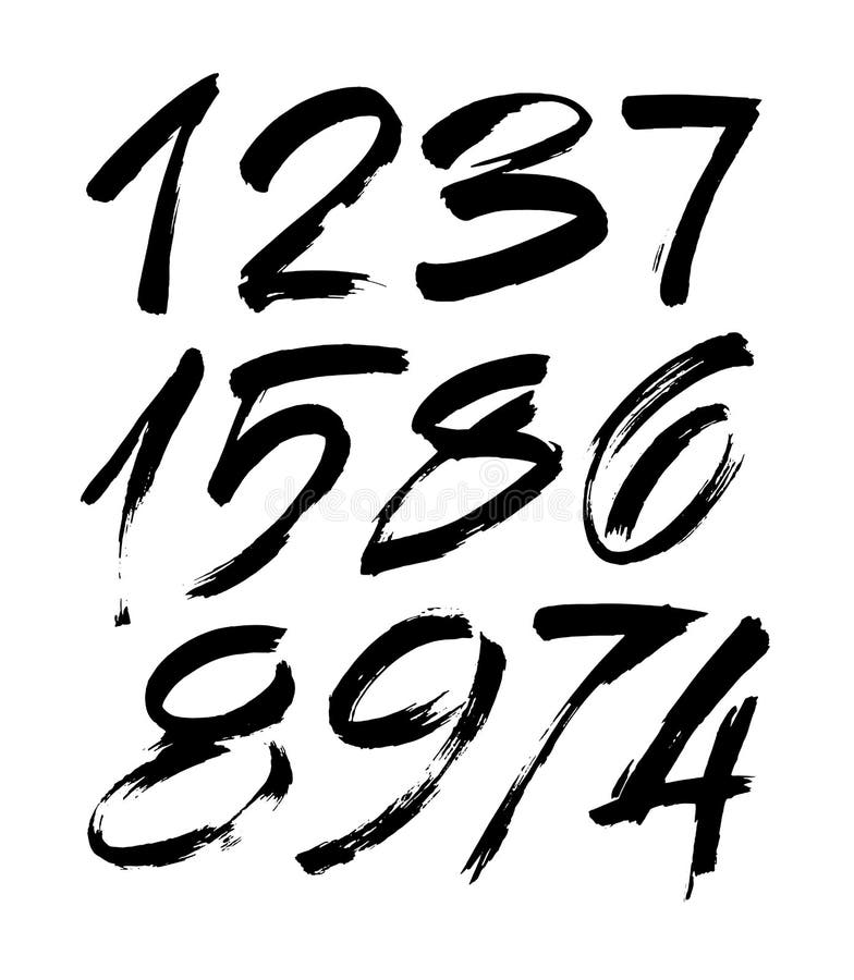 Vector Set of Calligraphic Acrylic or Ink Numbers, Brush Lettering ...