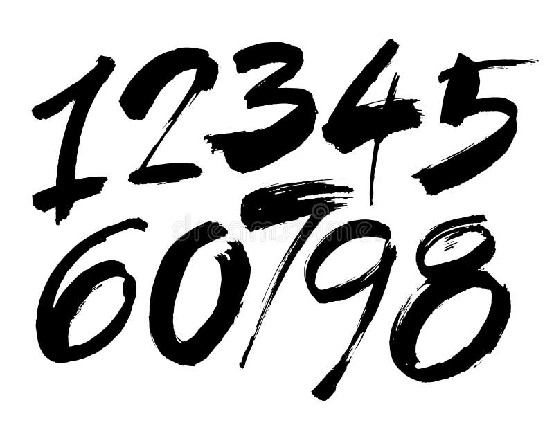 Vector Set of Calligraphic Acrylic or Ink Numbers, Brush Lettering ...