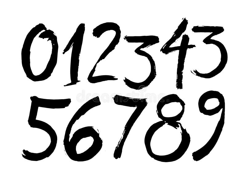 Vector Set of Calligraphic Acrylic or Ink Numbers, Brush Lettering ...