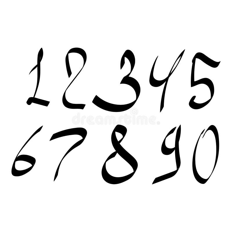 Vector Set Of Calligraphic Hand Written Numbers. Design Elements, Brush ... Vector Set Of Calligraphic Hand Written Numbers. Design Elements, Brush ...