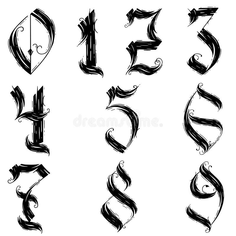 Vector Set of Calligraphic Acrylic or Ink Numbers. Stock Vector ...