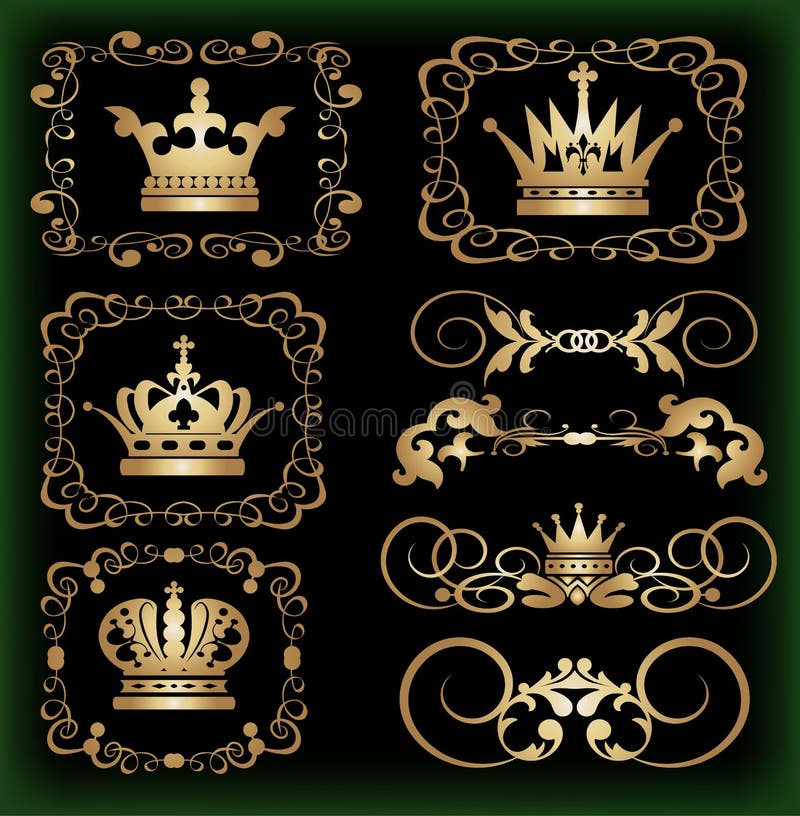 Set of Golden Royal Design Elements Stock Vector - Illustration of ...