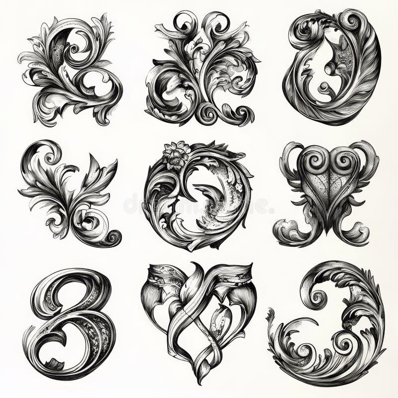 Vector Set of Calligraphic Elements for Design. Hand-drawn Illustration ...