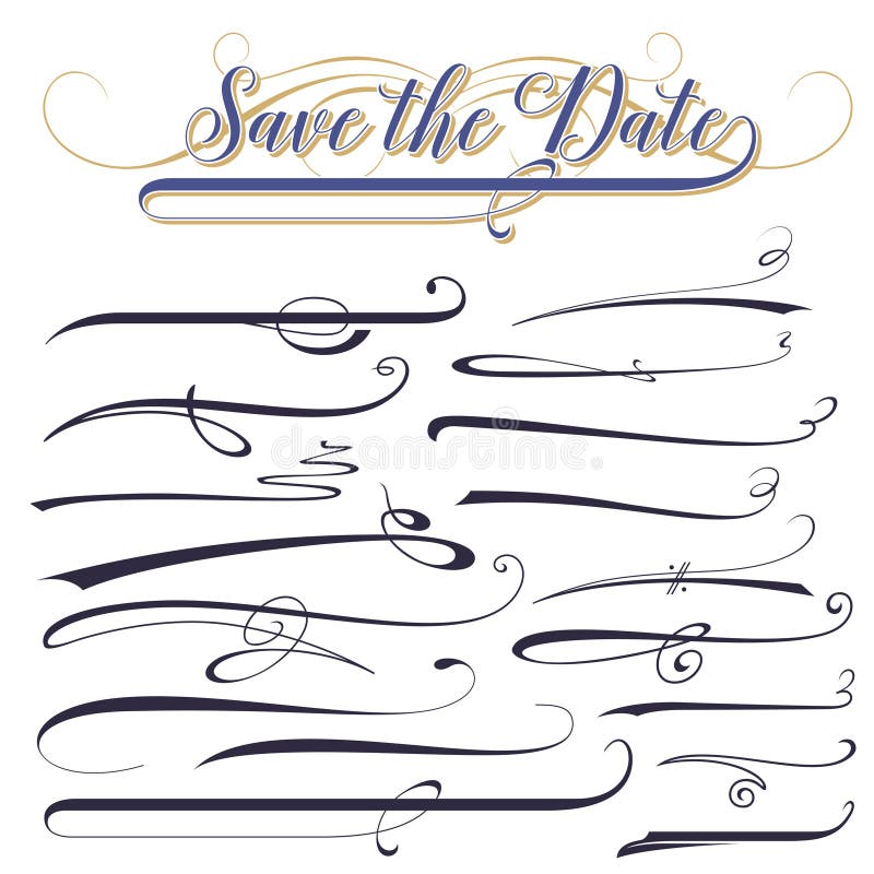 Vector Set of Calligraphic Elements for Design Inscriptions in Retro ...