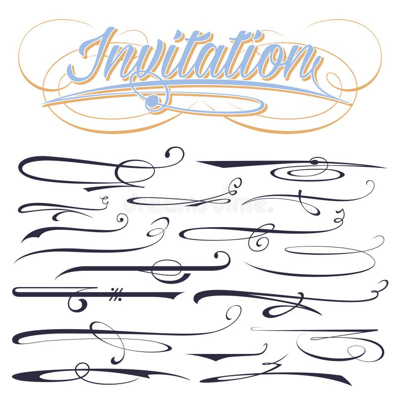 Vector Set of Calligraphic Elements for Design Inscriptions in Retro ...