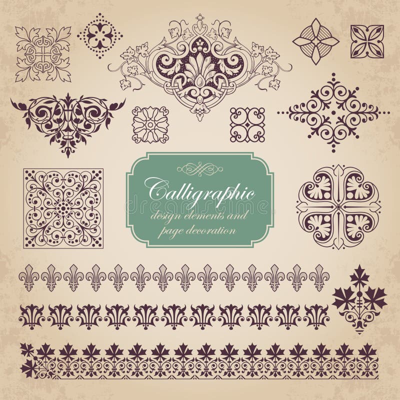 Calligraphic Design Elements and Page Decoration Vector Set Stock ...