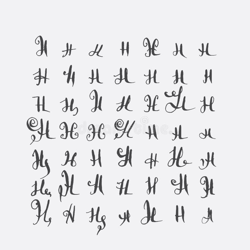Vector Set of Calligraphic Letters H, Handwritten with Pointed Nib ...