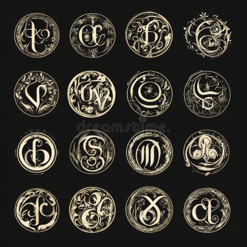 Vector Set of Calligraphic Monograms. Zodiac Signs Stock Illustration ...