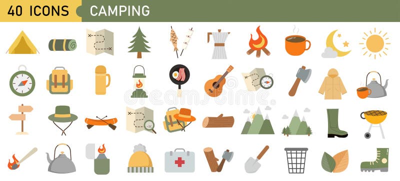 Vector Set of Camping Equipment Symbols, Icons and Elements. Summer ...