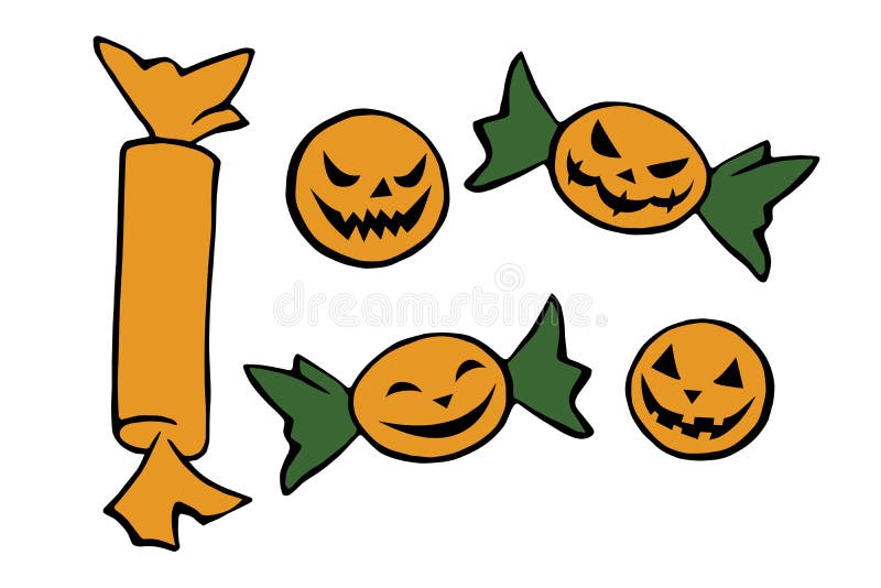 Vector Set of Candy in Different Wrappers in Halloween Style. Holiday ...