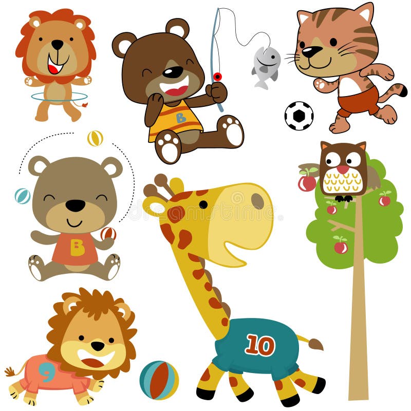 Vector Set of Cartoon Animals in Different Activity Stock Vector ...
